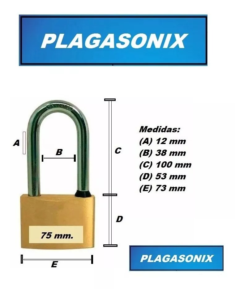 Candado Reforzado Bronce 75mm Aro Largo Doble Traba – PLAGASONIX