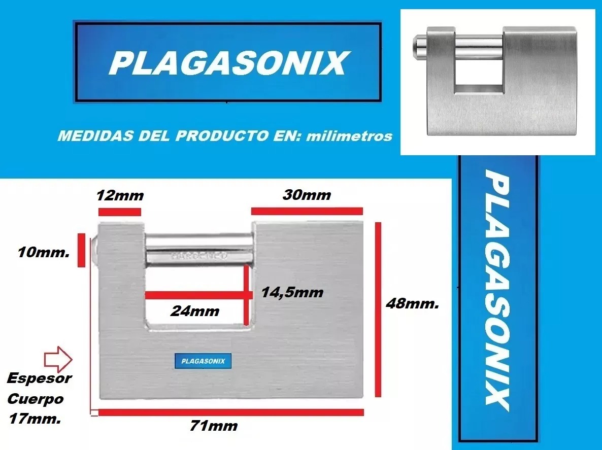 Candado Perno Blindado Acero Niquelado 70mm Anticizalla 3llc – PLAGASONIX